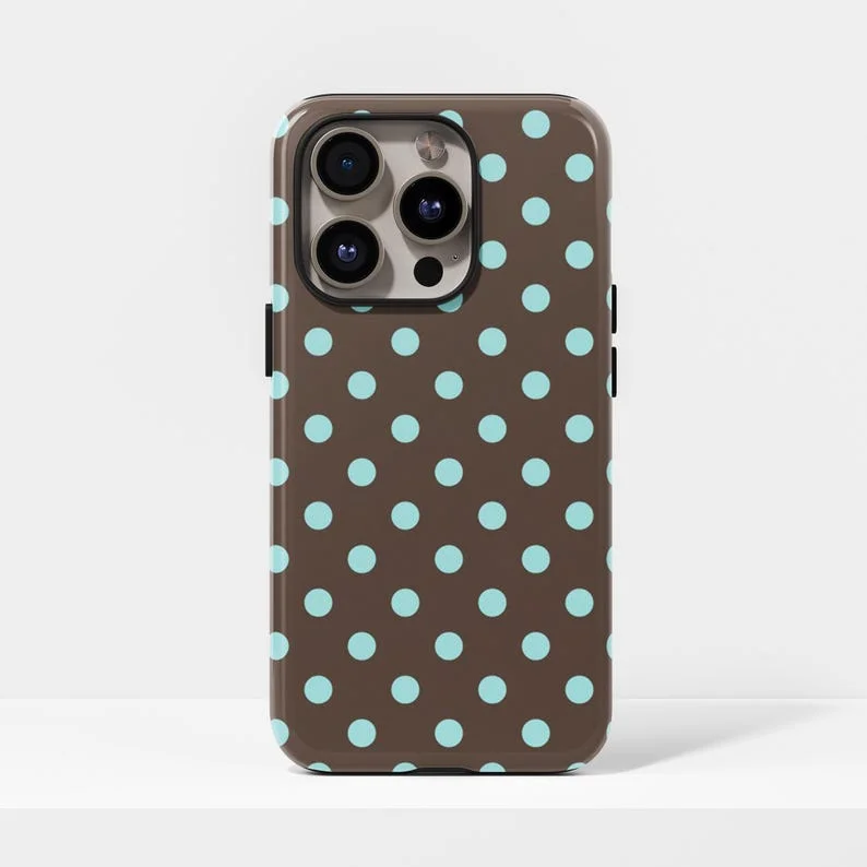 Blue Brown Polka Dot Cute Trend Protective Case for iPhone 11 12 13 14 ...
