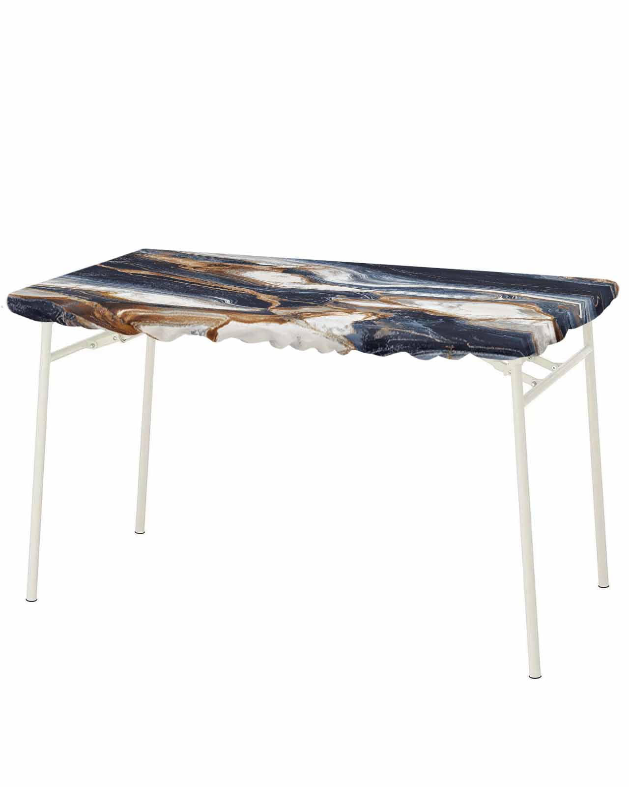 Blue Brown Rectangle Tablecloth, Waterproof Elastic Fitted Table Covers ...