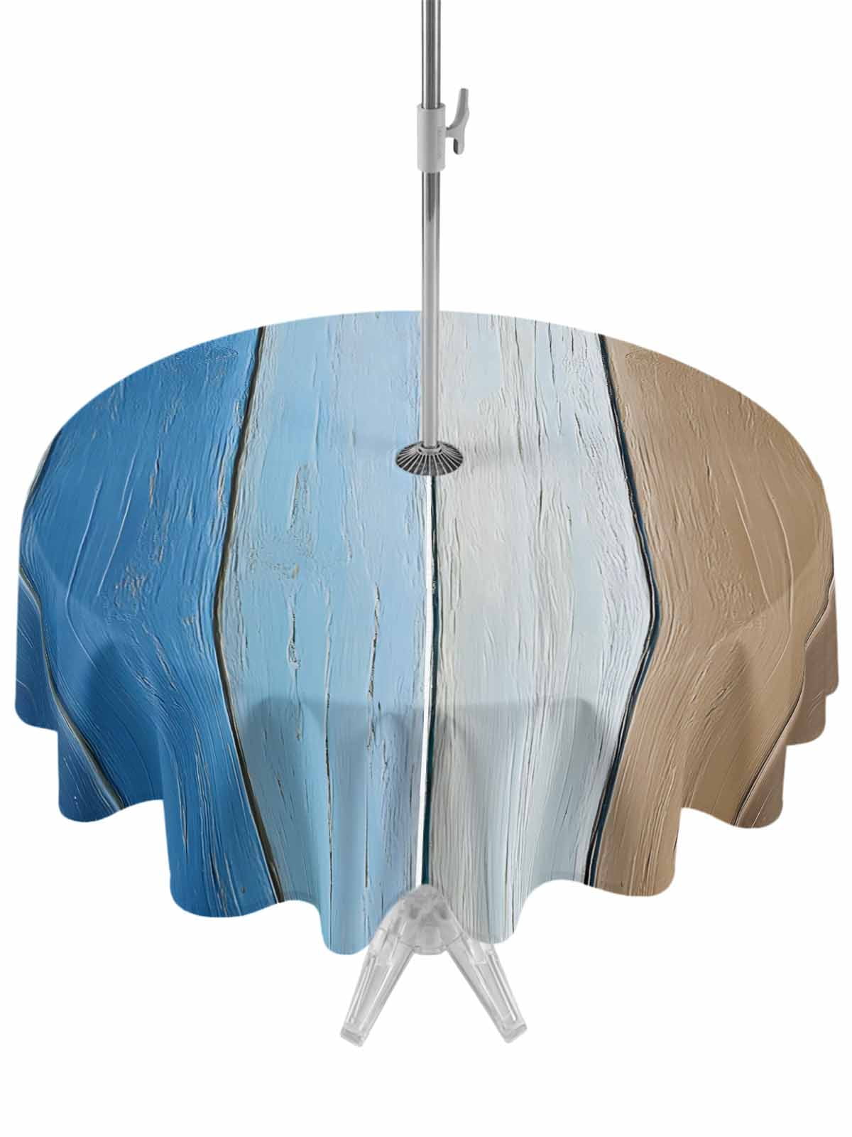 Blue Brown Round Outdoor Tablecloth with Umbrella Hole Gradient Wood ...