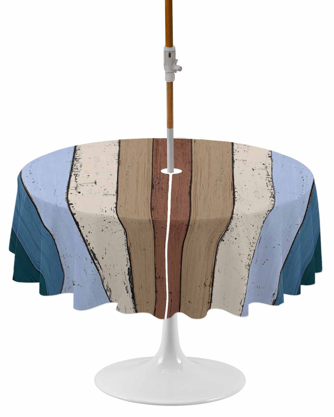 Blue Brown Round Outdoor Tablecloth, Waterproof Table Cloth Cover with ...