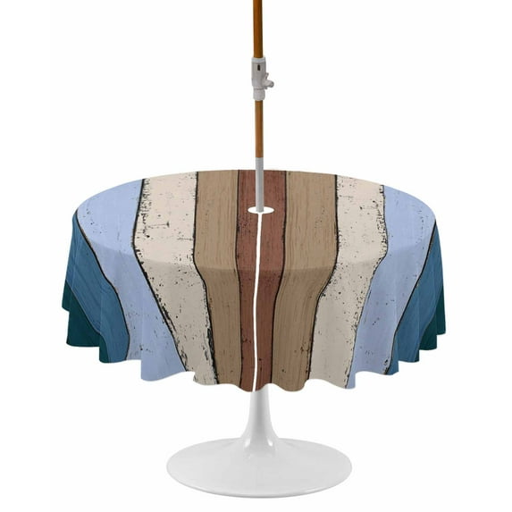 Blue Brown Round Outdoor Tablecloth, Waterproof Table Cloth Cover with ...
