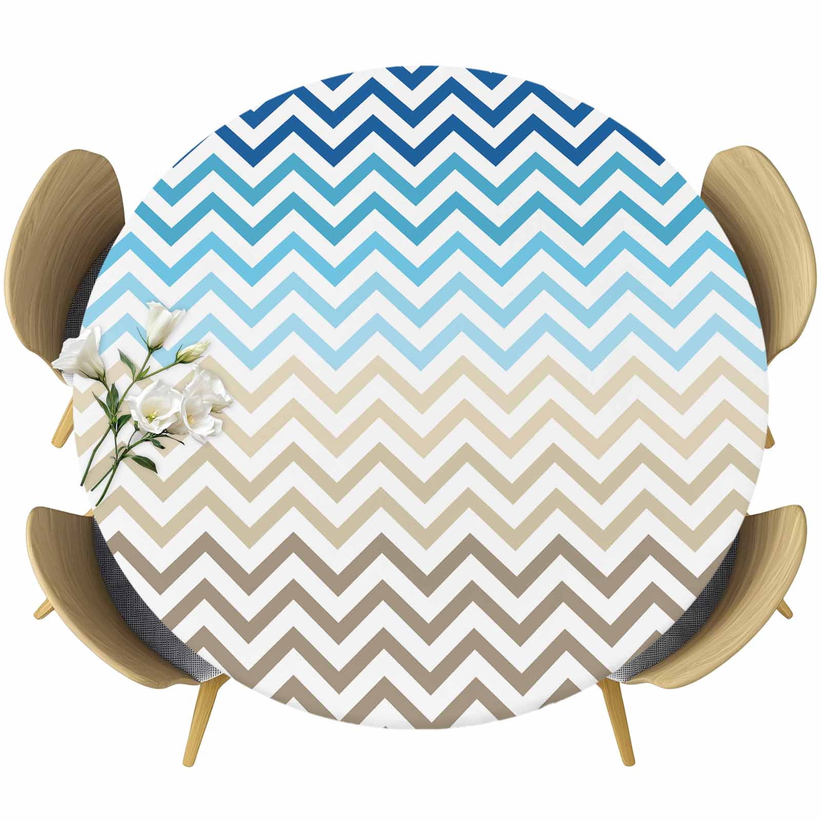 Blue Brown Round Tablecloth 36-44 Inch Round Fitted Table Cloth with ...