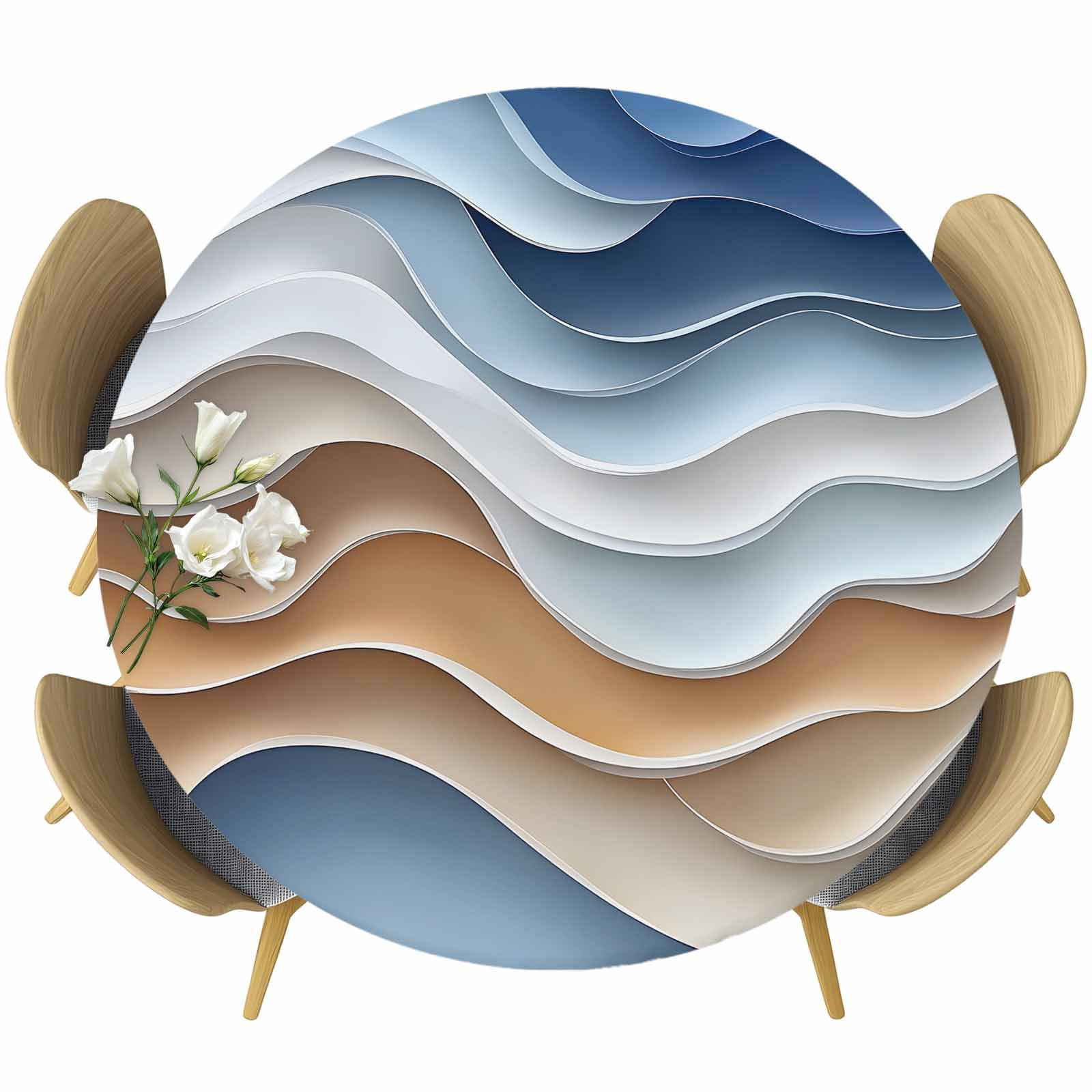 Blue Brown Round Tablecloth 55-60 Inch Round Fitted Table Cloth with ...