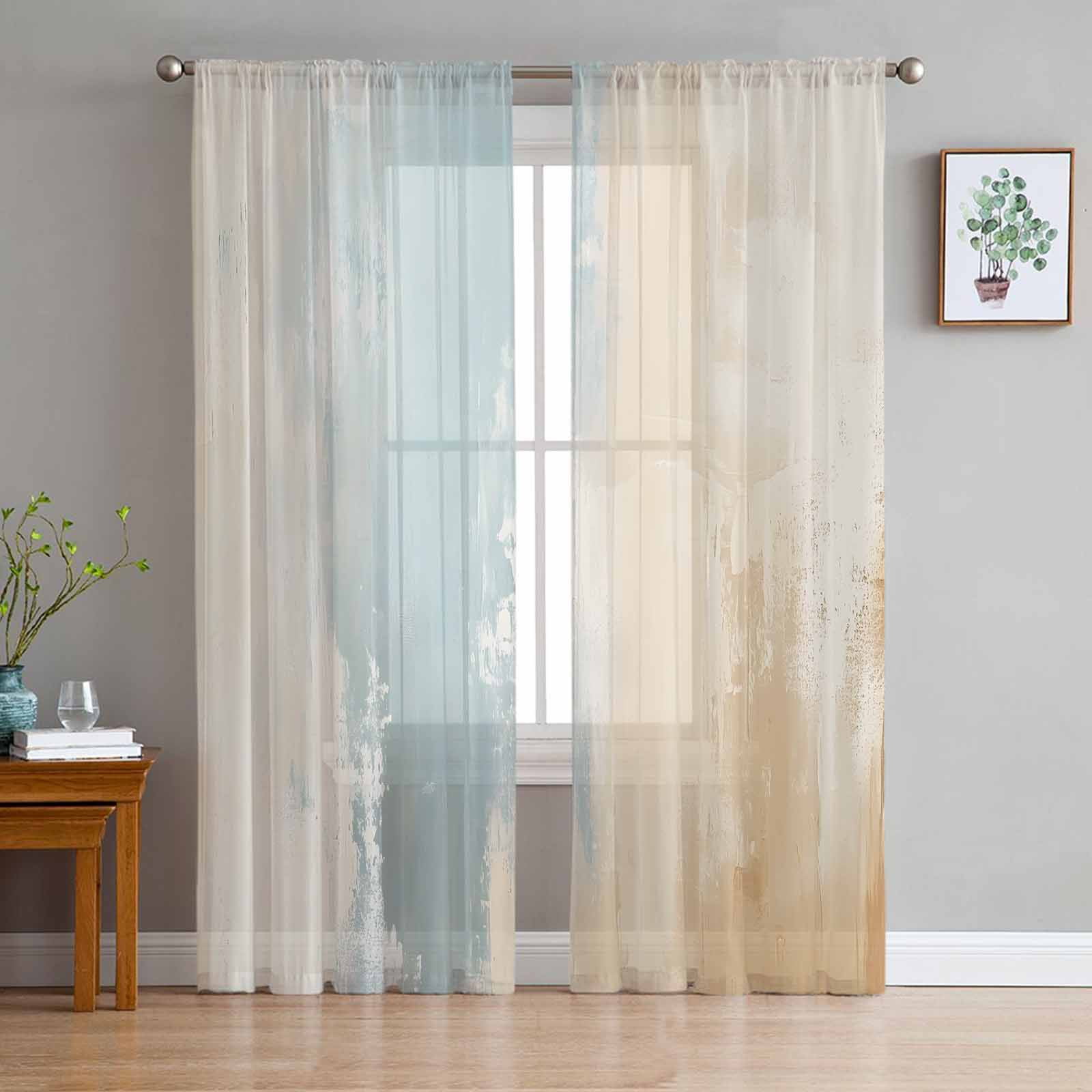 Blue Brown Sheer Curtains 108 Inch Length 2 Panels Set for Living Room ...