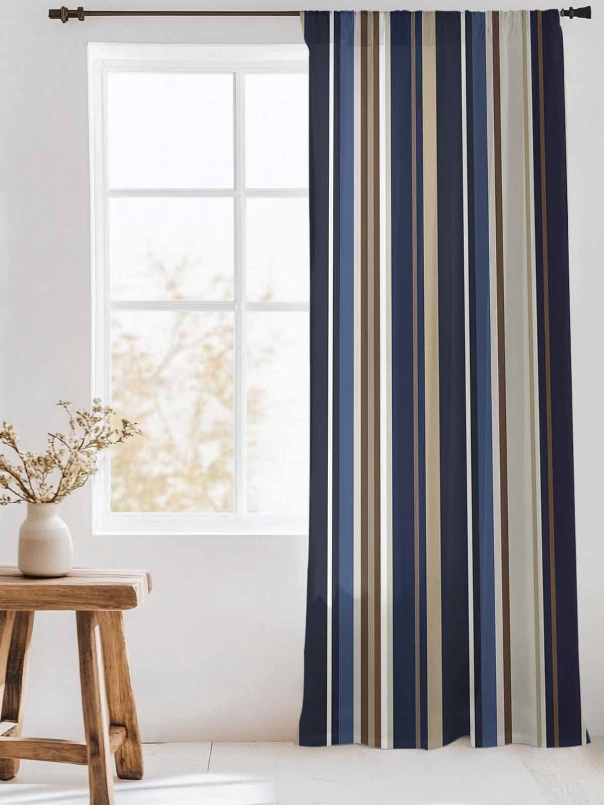 Blue Brown Sheer Curtains 108 Inch Long 1 Panel Stripes Light ...