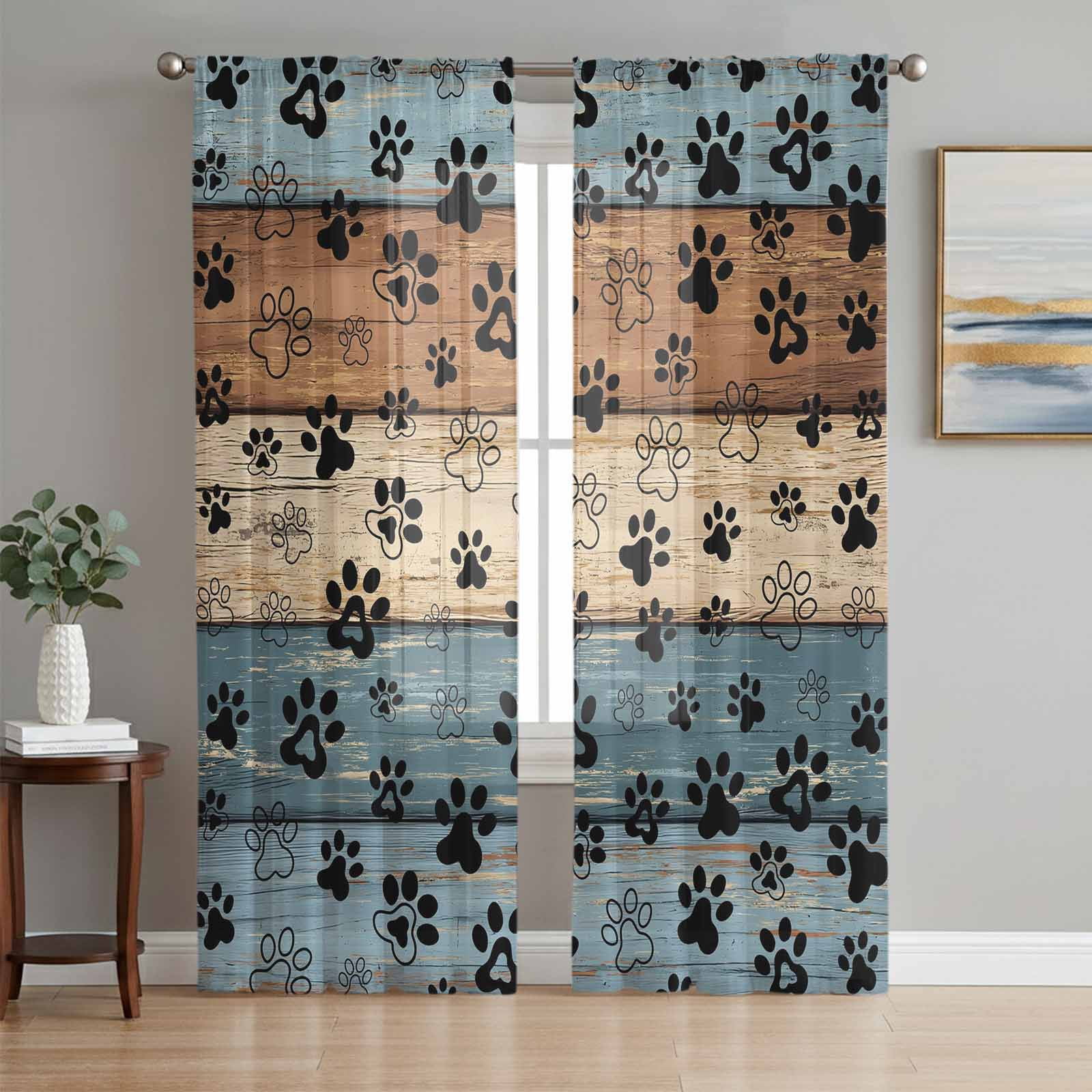Blue Brown Sheer Curtains 63 Inch Length 2 Panels Set, Rustic Farmhouse ...