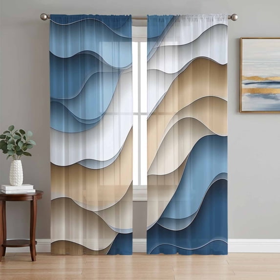 Blue Brown Sheer Curtains 72 Inch Length 2 Panels Set, Ombre Aesthetics ...