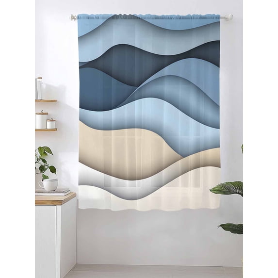 Blue Brown Sheer Curtains 72 Inch Long 1 Panel Water Ripple Abstract ...