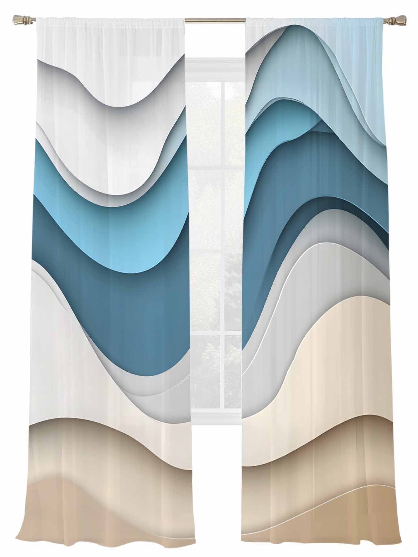 Blue Brown Sheer Curtains for Living Room Bedroom, Light-filtering ...