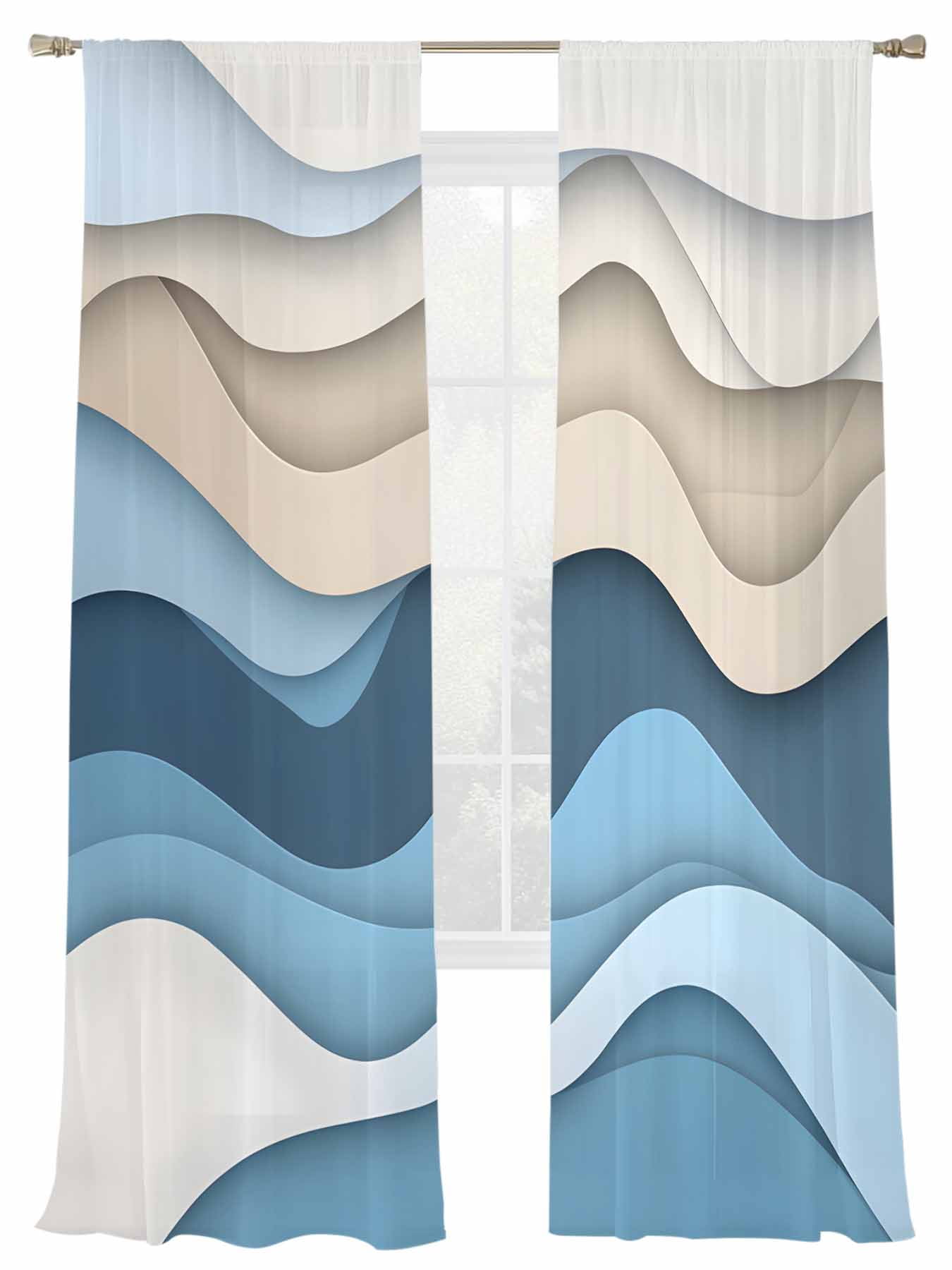 Blue Brown Sheer Curtains for Living Room Bedroom, Light-filtering ...
