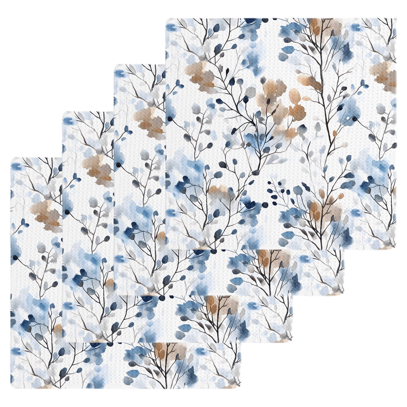 Blue Brown Spring Floral Kitchen Dish Towels for Drying Dishes Set of 4 ...