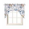 Blue Brown Spring Floral Kitchen Swag Valance for Window, Rod Pocket ...