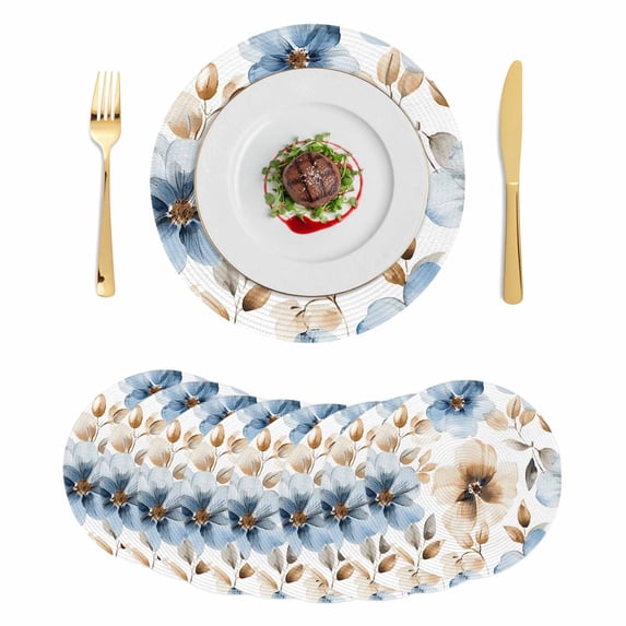 Blue Brown Spring Floral Round Placemats Set of 8, Braided ...