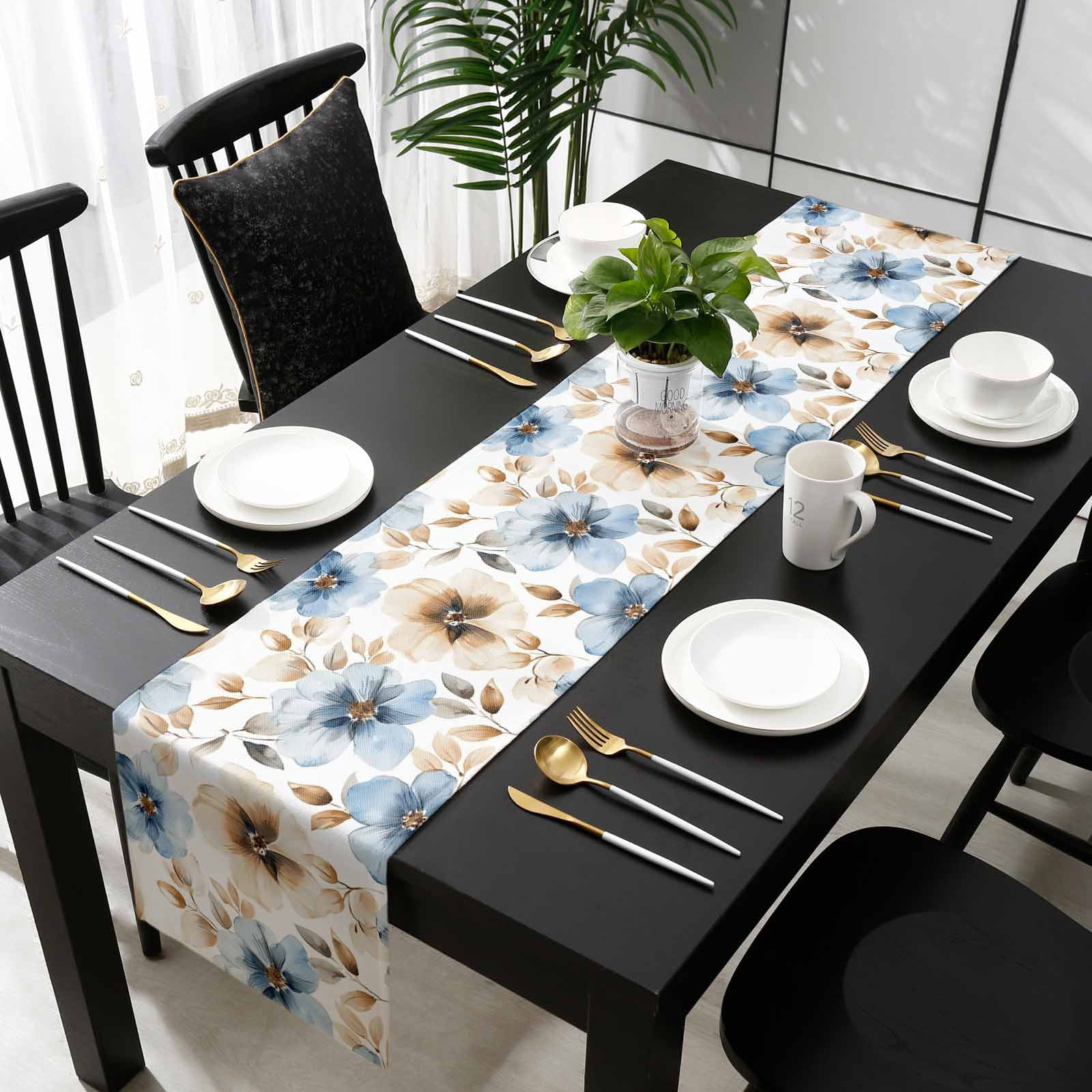 Blue Brown Spring Floral Table Runner 108 Inches Long - Summer ...