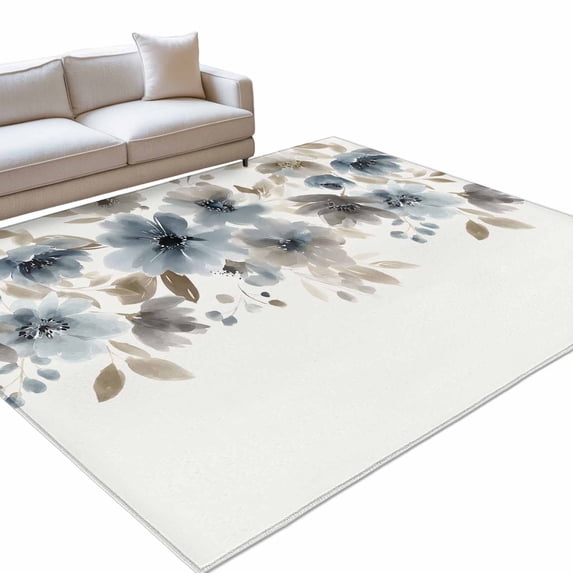 Blue Brown Spring Floral Washable Rug 6x9 Area Rug for Living Room ...