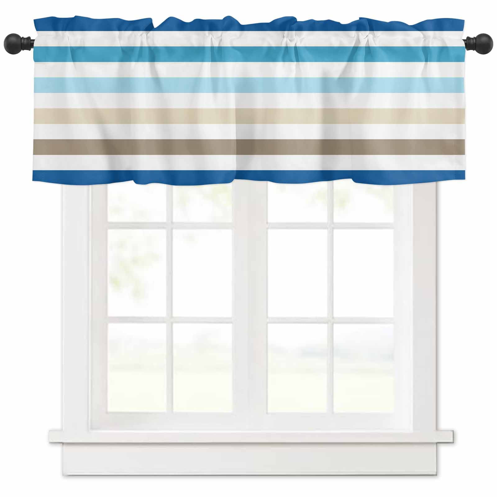 Blue and Brown Stripe Ombre Valance for Windows Geometric Striped ...