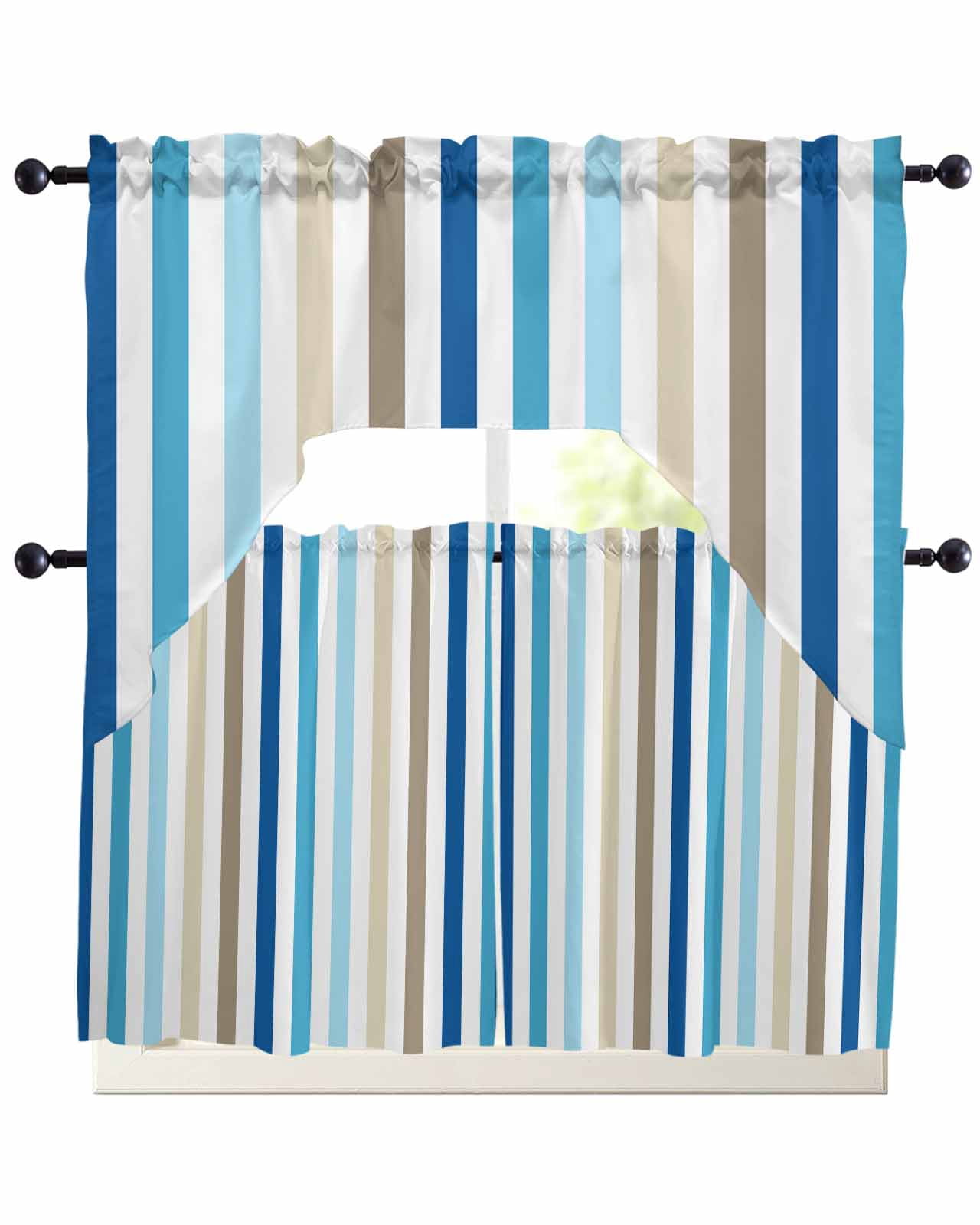 Blue Brown Stripe Swag Curtains for Living Room/Bedroom Windows, Ombre ...