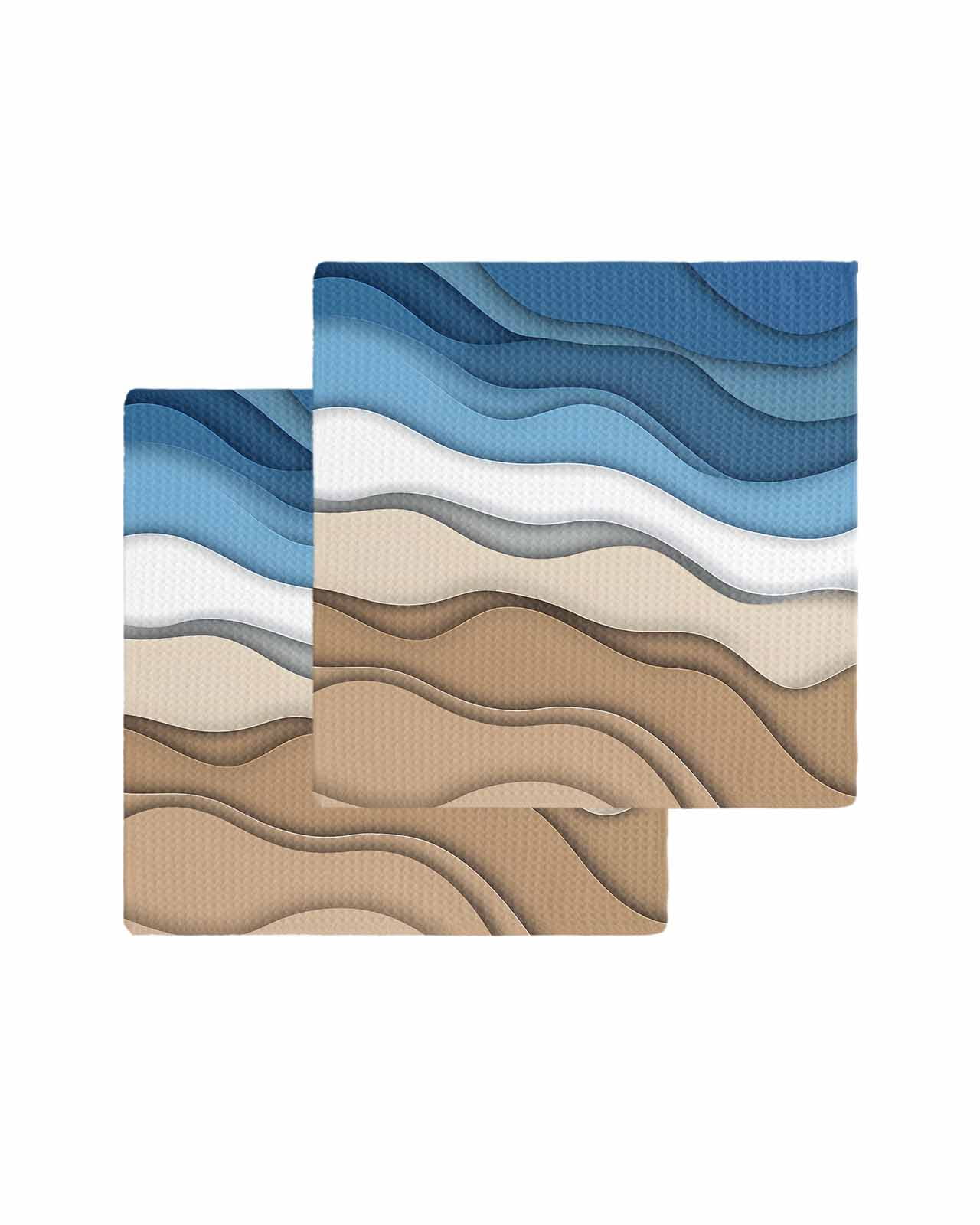 Blue Brown Striped Kitchen Dish Towels for Drying Dishes Set of 2, Modern Gradient Abstract ...