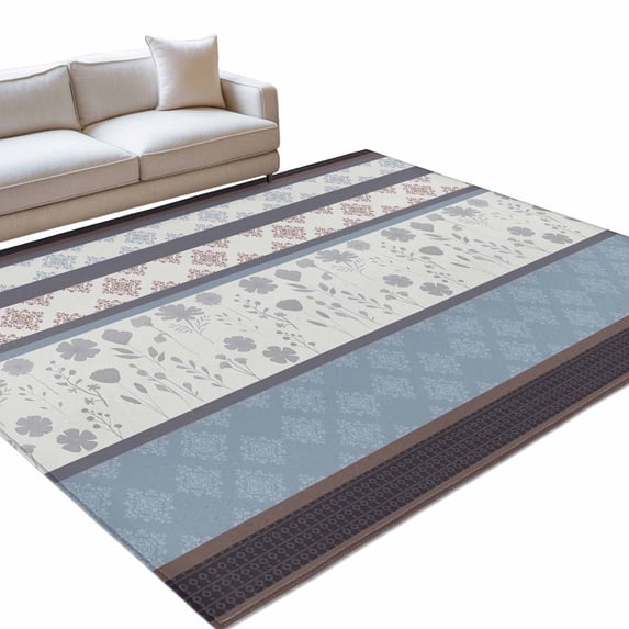 Blue Brown Stripes Washable Rug 6x9 Area Rug for Living Room Bedroom ...