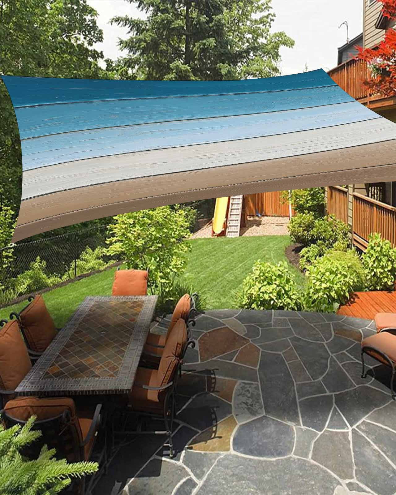 Blue Brown Sun Shade Sail 14'X18' Gradient Wood Grain Vintage Farmhouse ...