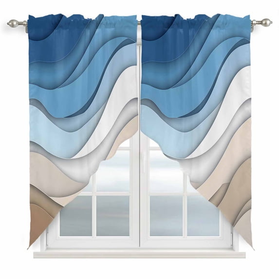 Blue Brown Swag Curtain Valance for Window 2 Panels Gradient Abstract ...