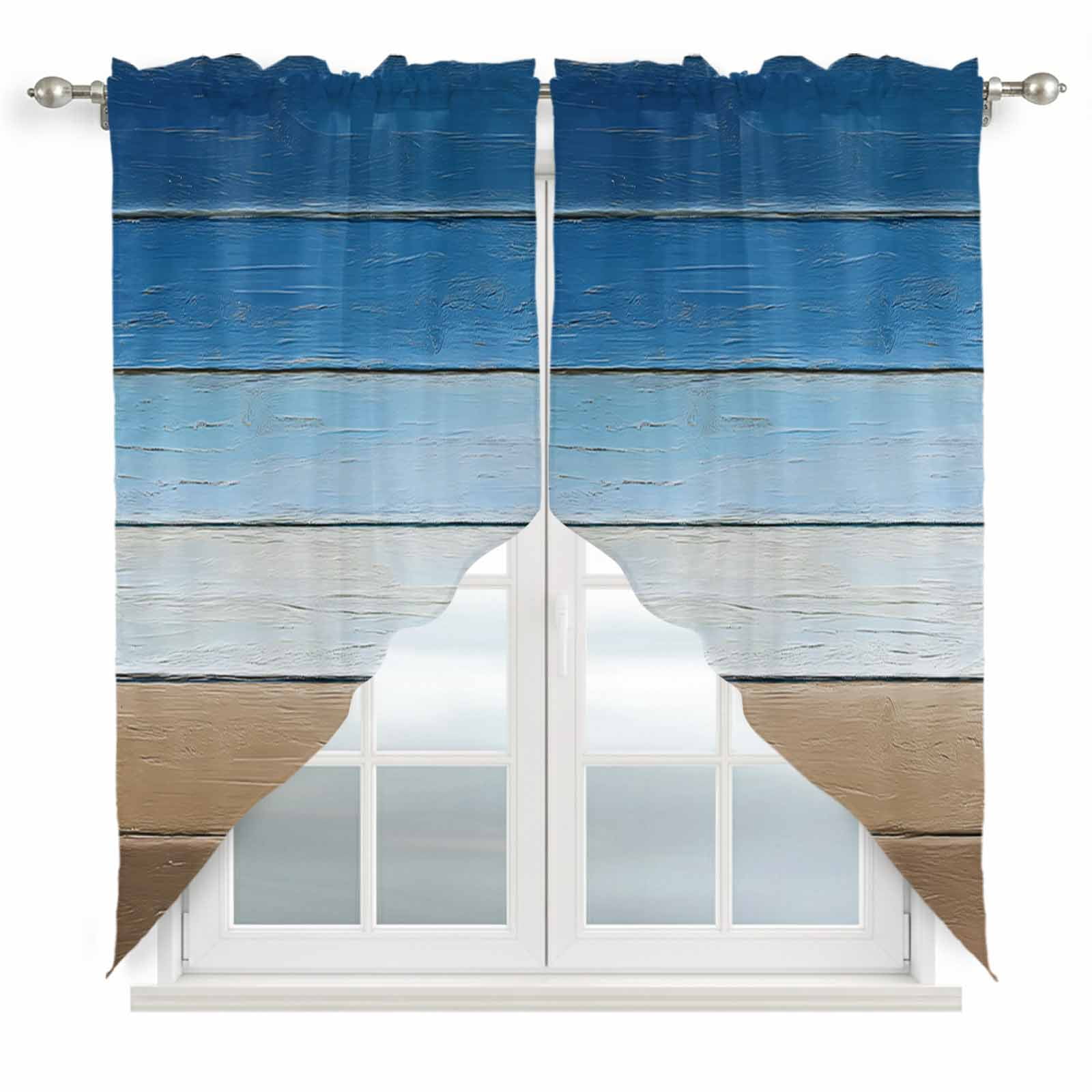 Blue Brown Swag Curtain Valance for Window 2 Panels Gradient Wood Grain ...
