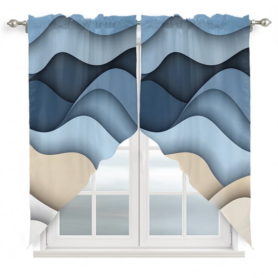 Blue Brown Swag Curtain Valance for Window 2 Panels Water Ripple ...