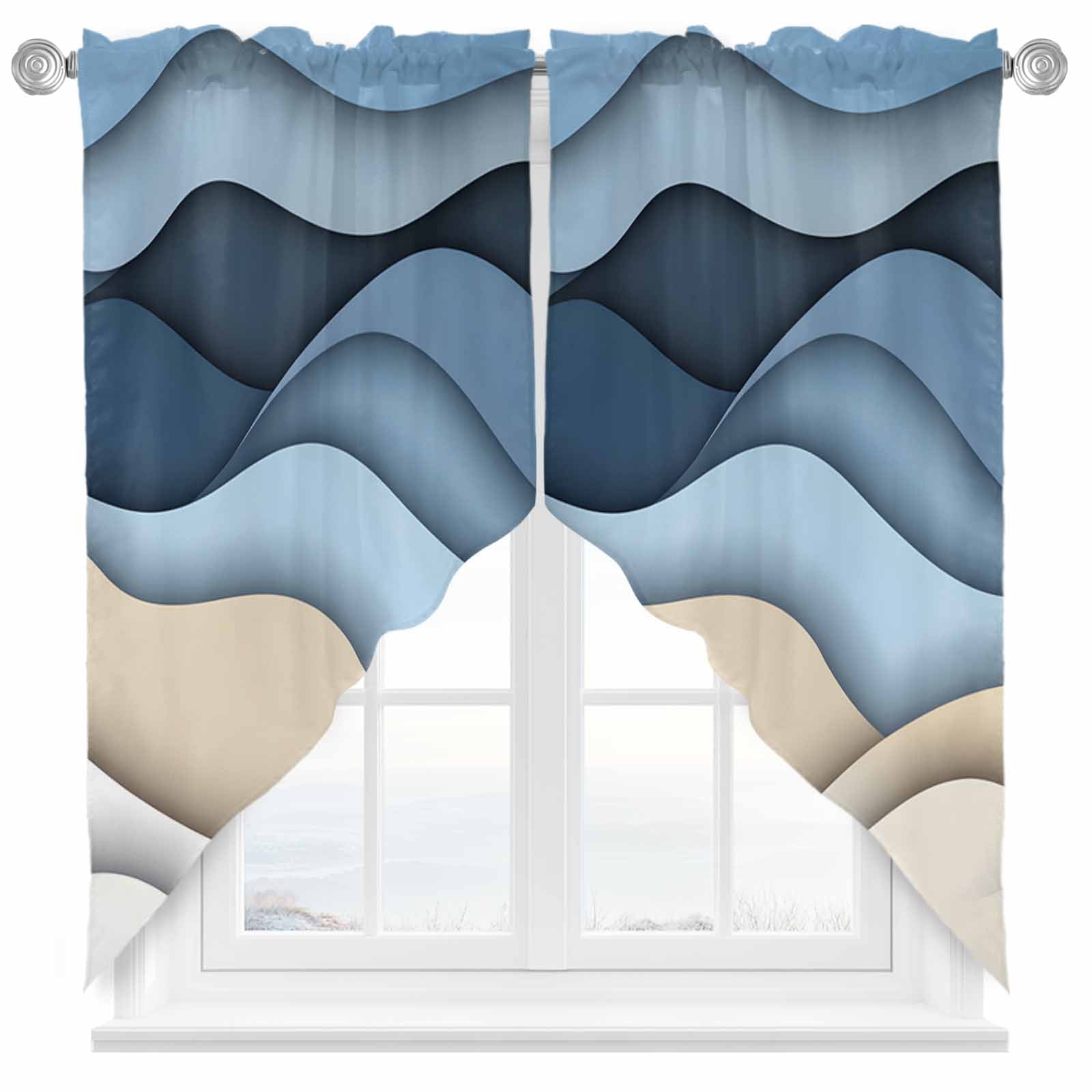 Blue Brown Swag Curtain Valance for Windows, Water Ripple Abstract ...