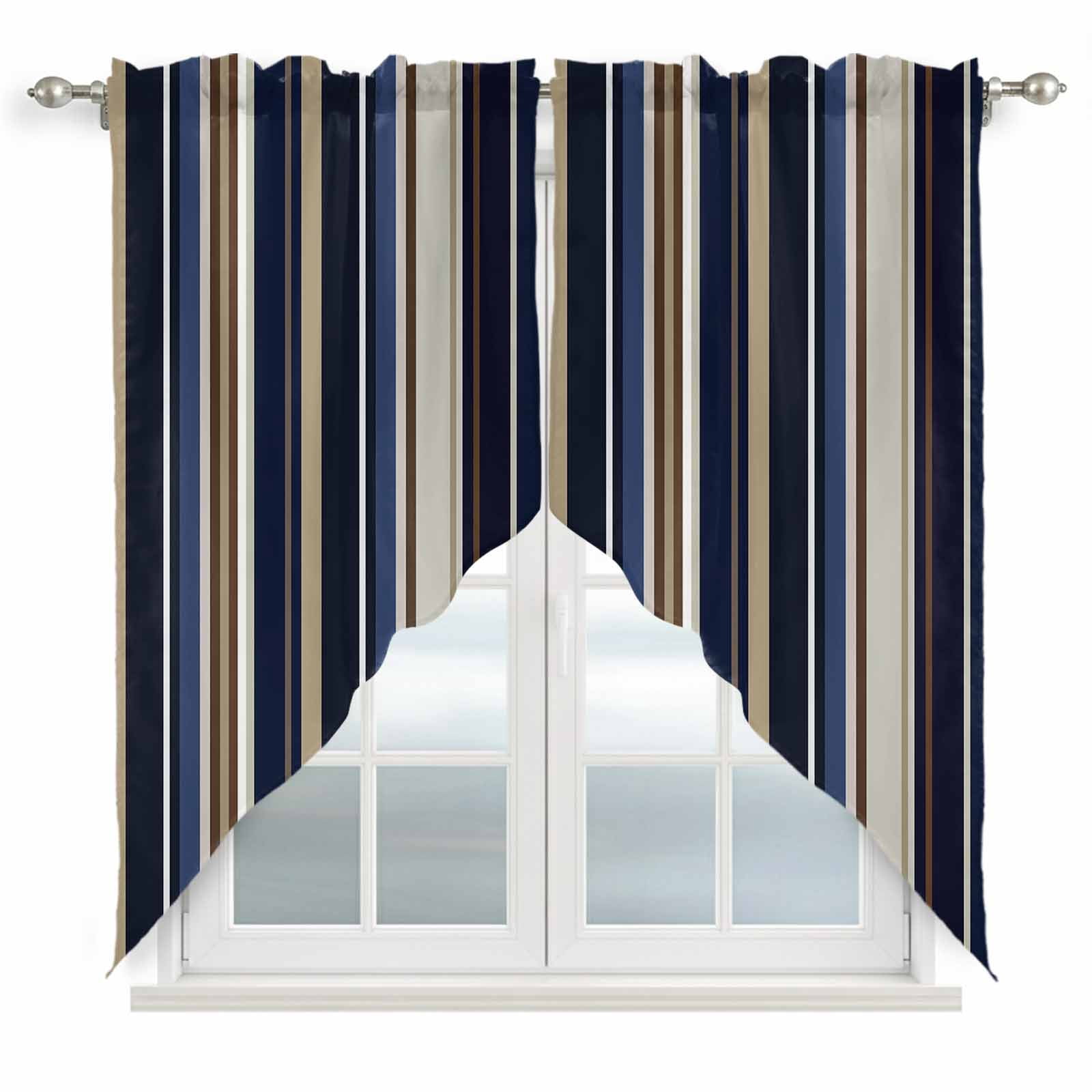 Blue Brown Swag Curtain Valance for Window 2 Panels Stripes Rod Pocket ...