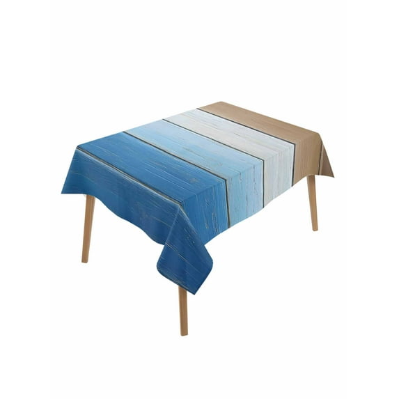Blue Brown Table Cloth, Gradient Wood Grain Farmhouse Country ...