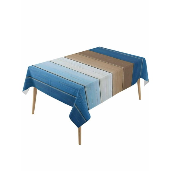 Blue Brown Table Cloth, Gradient Wood Grain Farmhouse Country ...