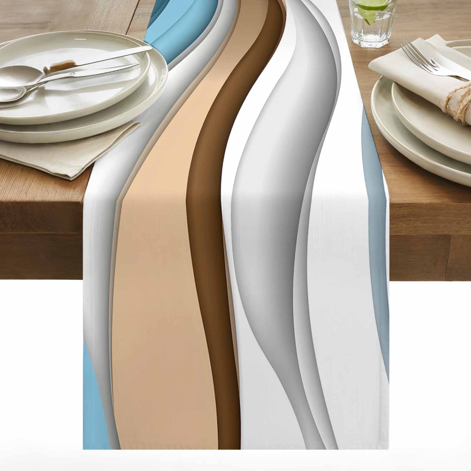 Blue Brown Table Runner 13x36 inch Modern Geometric Abstract Gradient ...