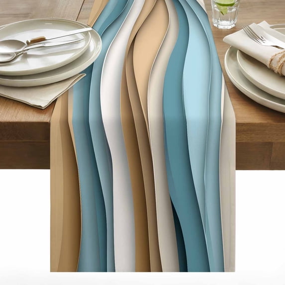 Blue Brown Table Runner 13x48 inch Gradient Water Ripples Abstract Wave ...