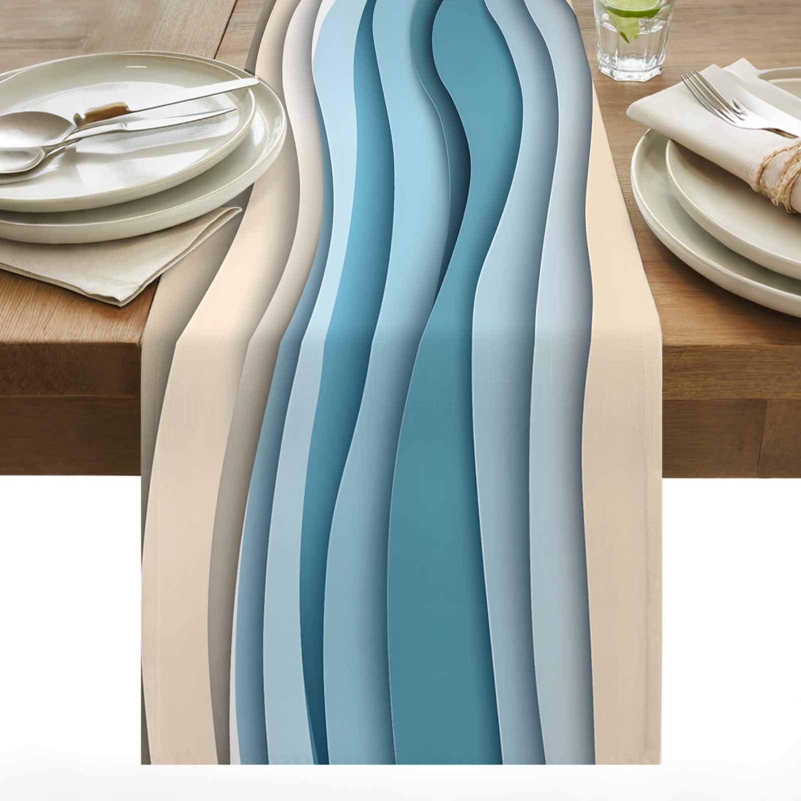Blue Brown Table Runner 13x72 inch Abstract Water Ripple Modern ...