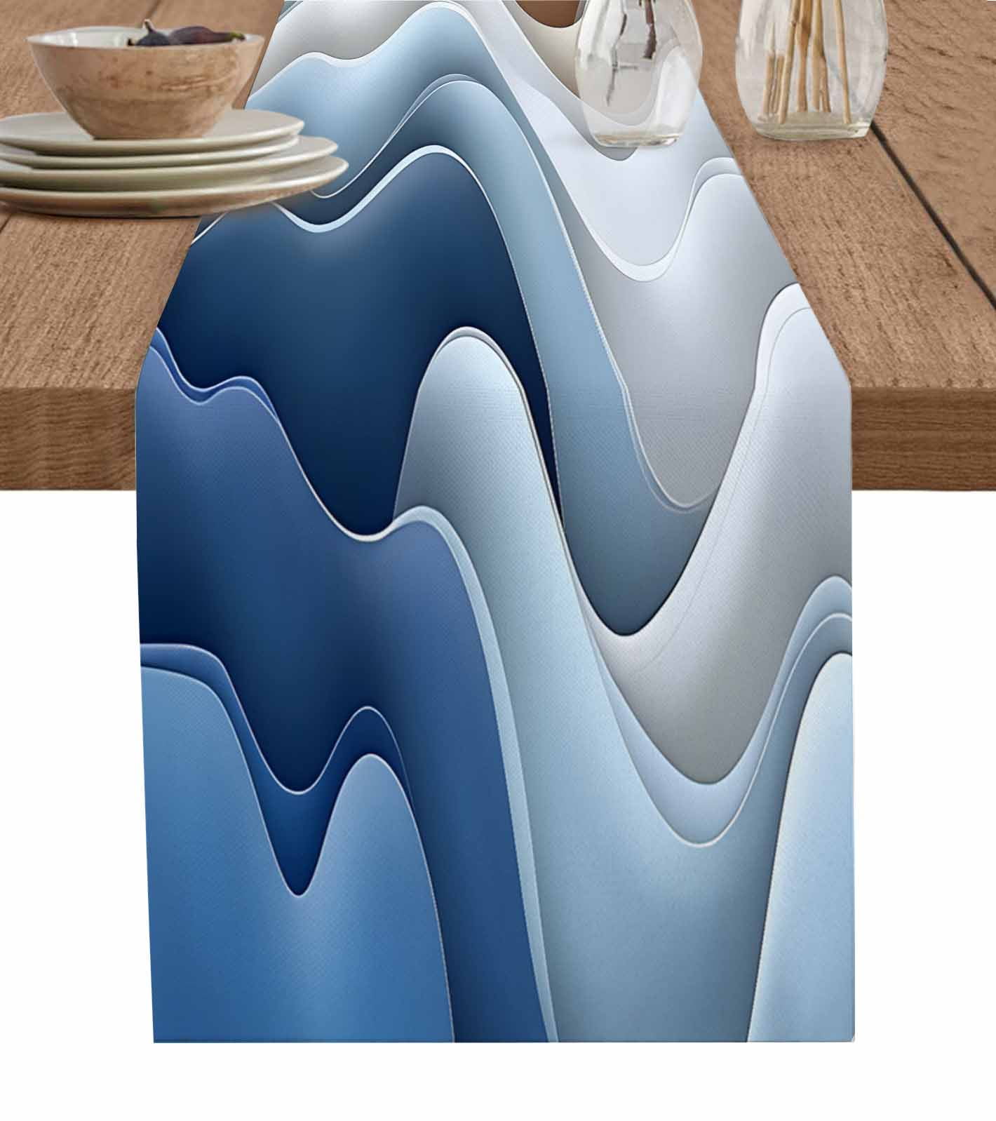 Blue Brown Table Runner 72 Inches, Aesthetics Moire Ombre Abstract ...