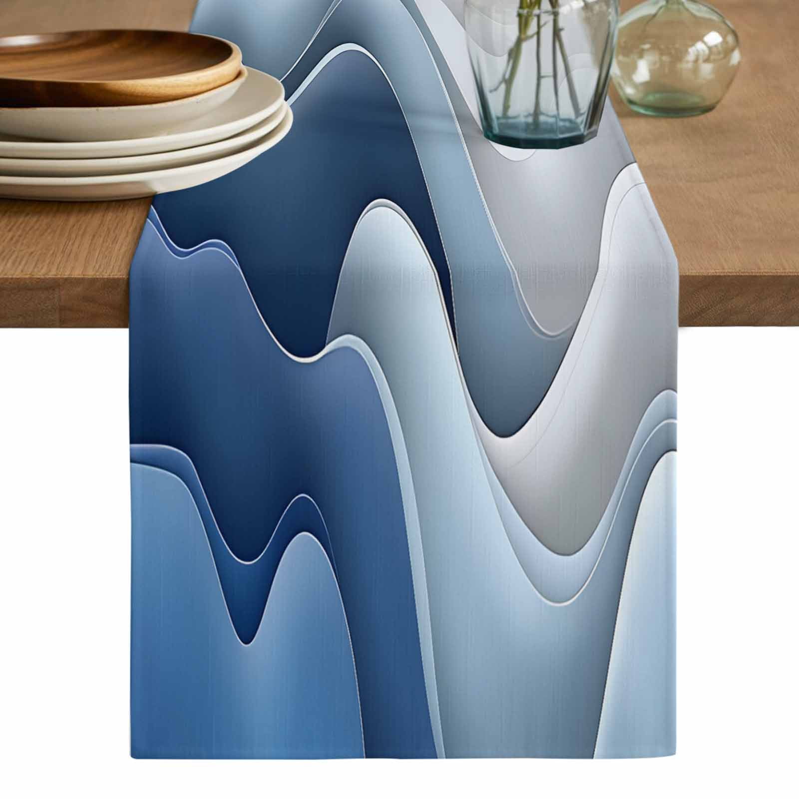 Blue Brown Table Runner, Aesthetics Moire Ombre Abstract Geometric ...