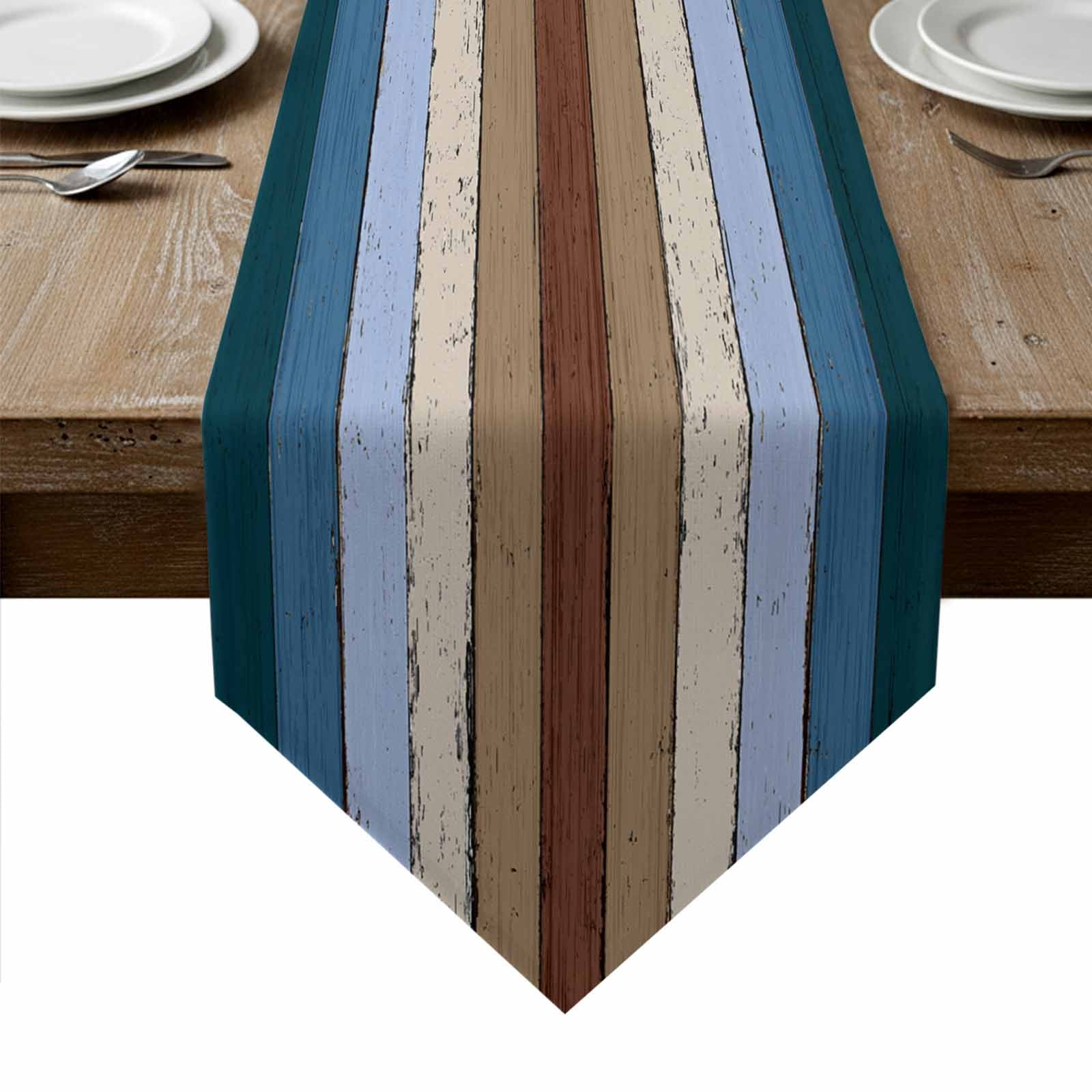 Blue Brown Table Runner Linen Burlap Table Runner 70 Inches Long ...