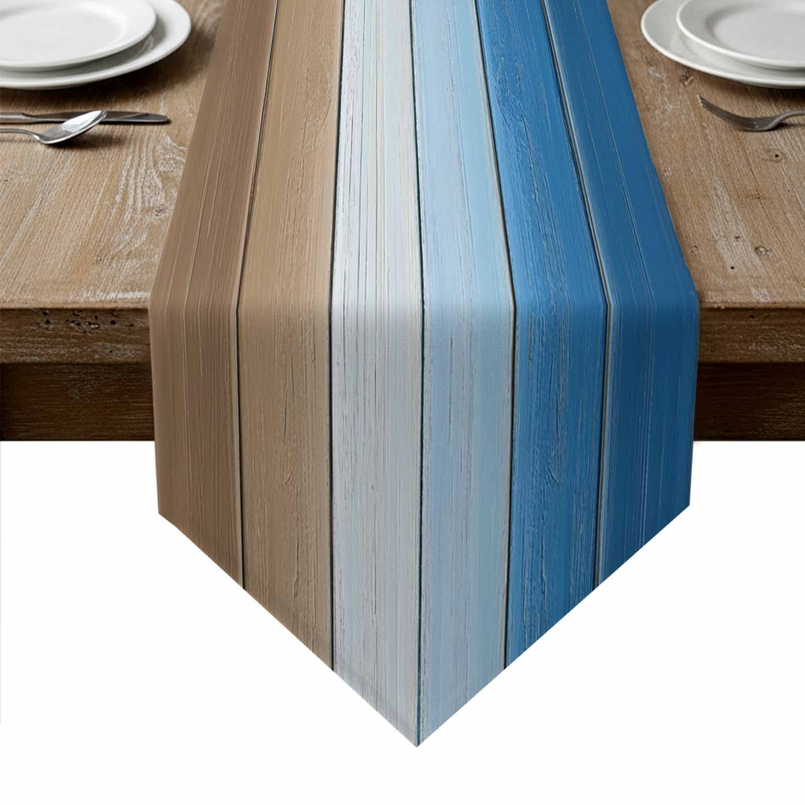 Blue Brown Table Runner Linen Burlap Table Runner 70 Inches Long ...