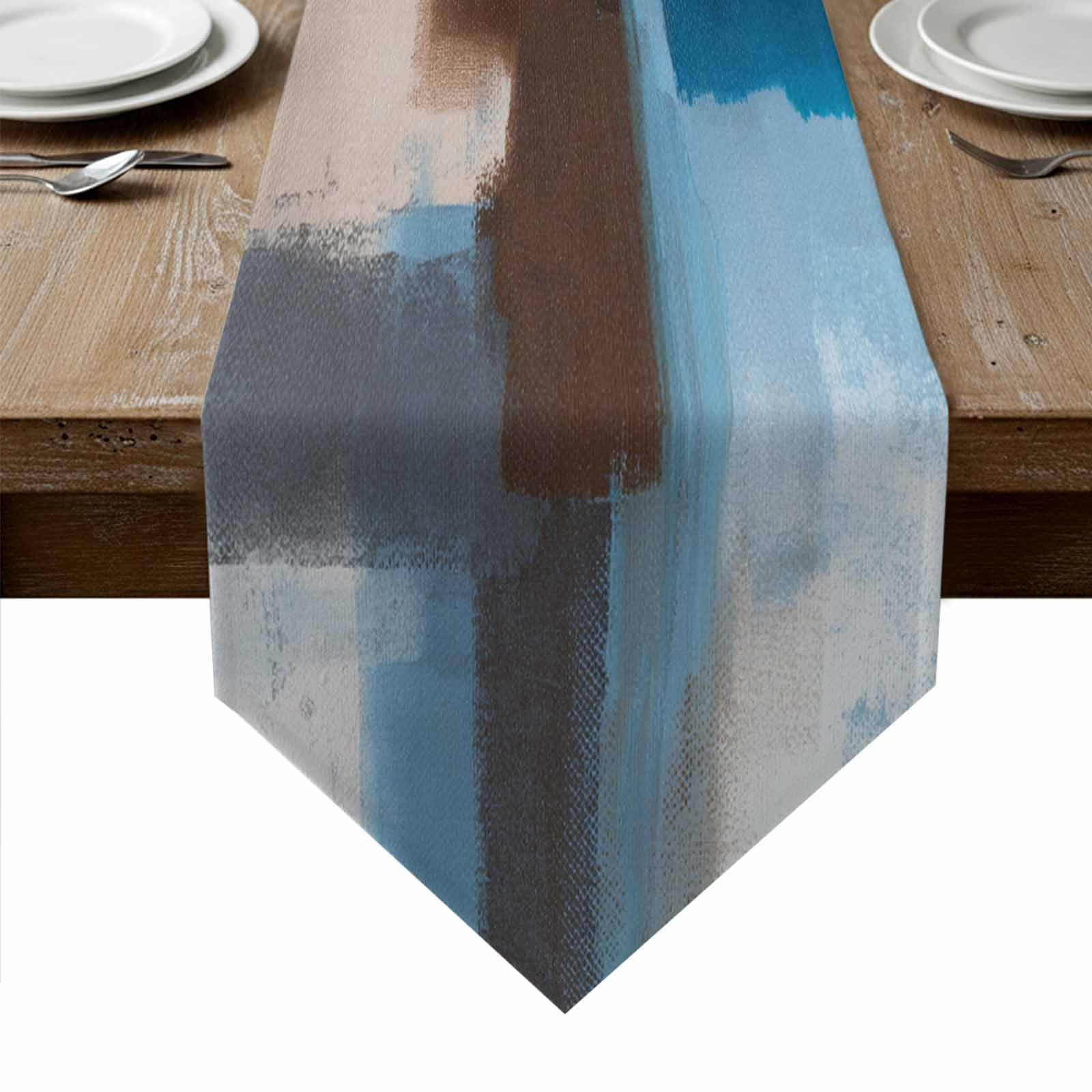 Blue Brown Table Runner Linen Burlap Table Runner 72 Inches Long Ombre ...