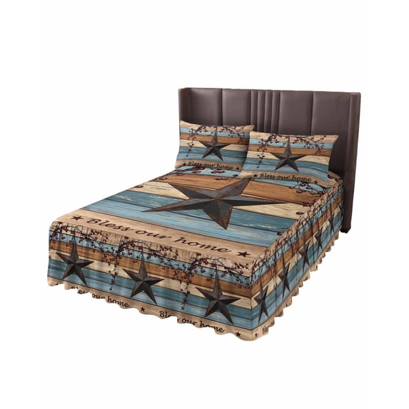 Blue Brown Texas Star Bed Skirt Twin XL Size 18 Inch Drop, Retro ...
