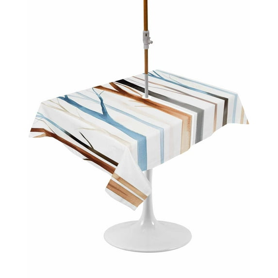 Blue Brown Tree Rectangle Outdoor Tablecloth, Waterproof Table Cloth ...