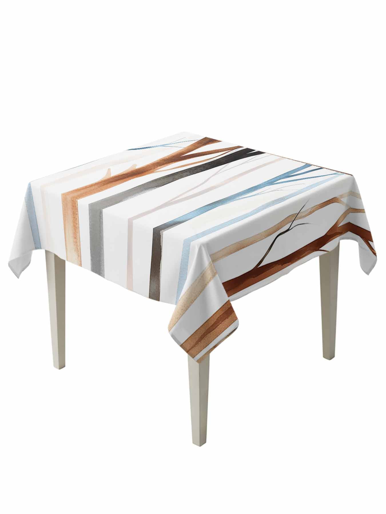 Blue Brown Tree Table Cloth, Watercolor Forest Art Waterproof ...