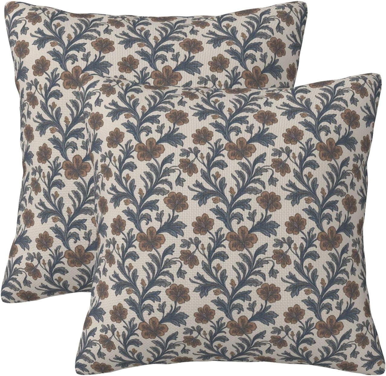 Blue Brown Vintage Floral Pillow Covers 24x24 Inch Set of 2 Antique ...