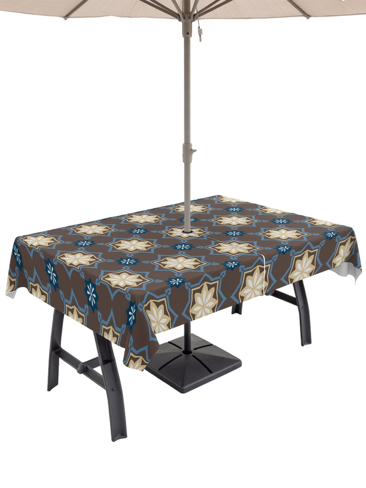 Blue Brown Vintage Floral Rectangle Outdoor Tablecloth with Umbrella ...