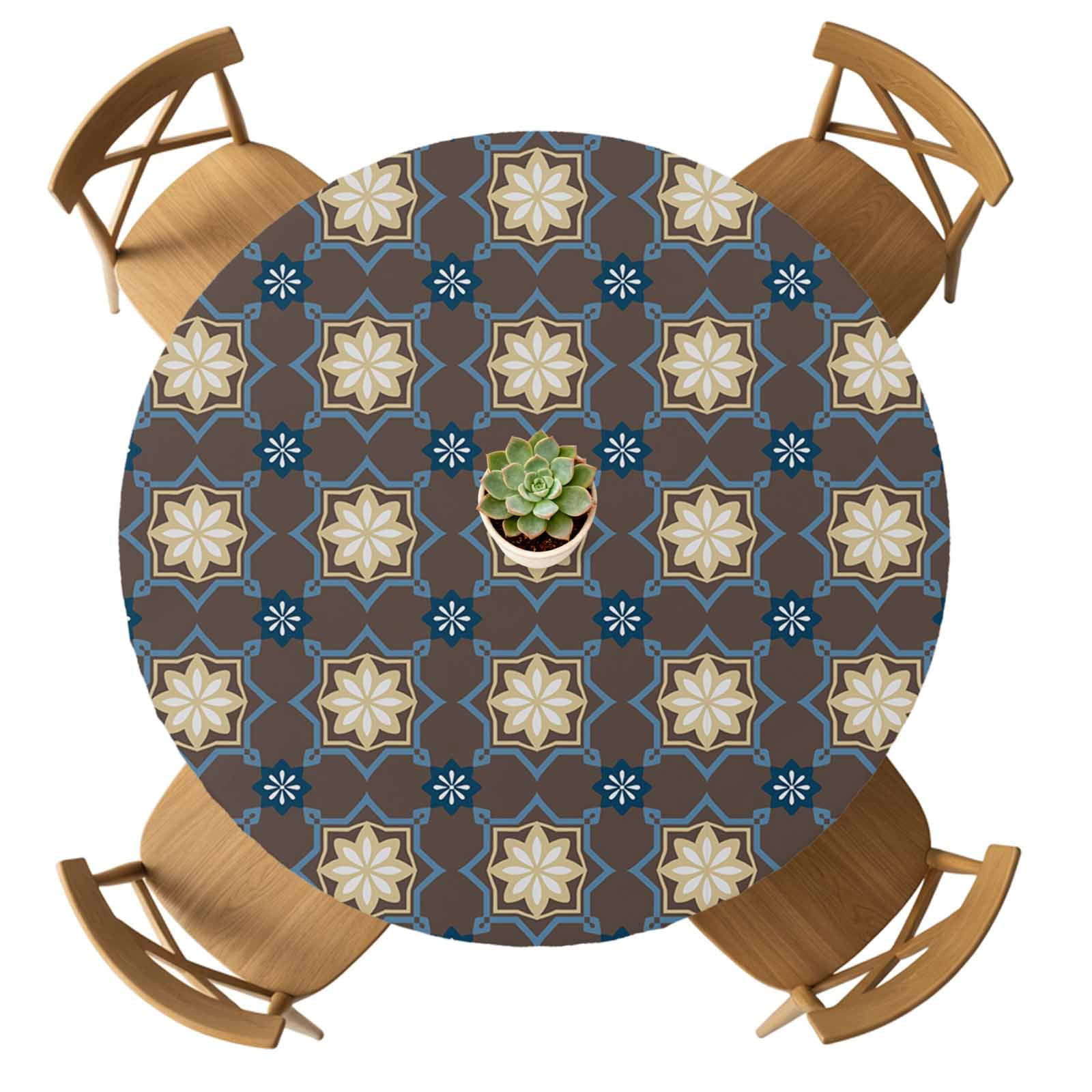 Blue Brown Vintage Floral Round Table Cover, Country Retro Exotic Farm ...
