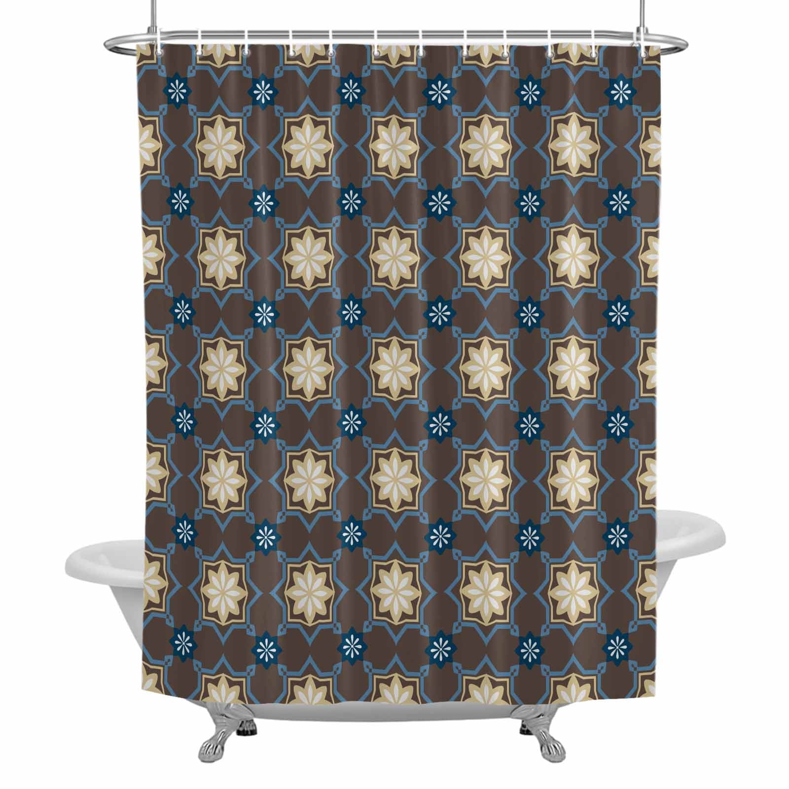 Blue Brown Vintage Floral Shower Curtain for Bathroom, Country Retro ...