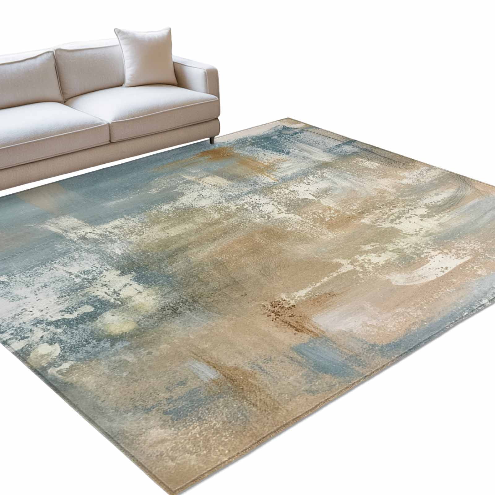 Blue Brown Washable Rug 5x8 Area Rug for Living Room Bedroom Non Slip ...