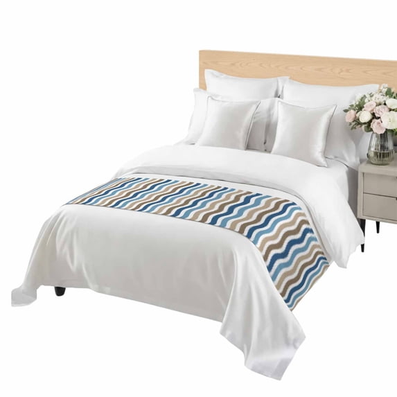 Blue Brown Water Ripple Bed Runner Cal King Size Striped Soft Bed Scarf ...