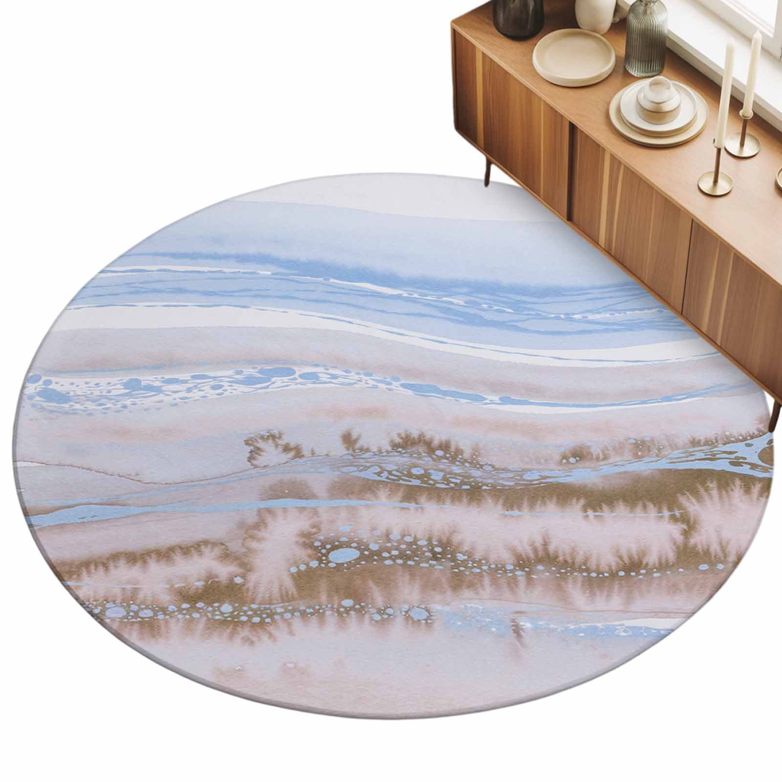 Blue Brown Wave Area Rug, Watercolor Texture Abstract Art Non-Slip Felt ...