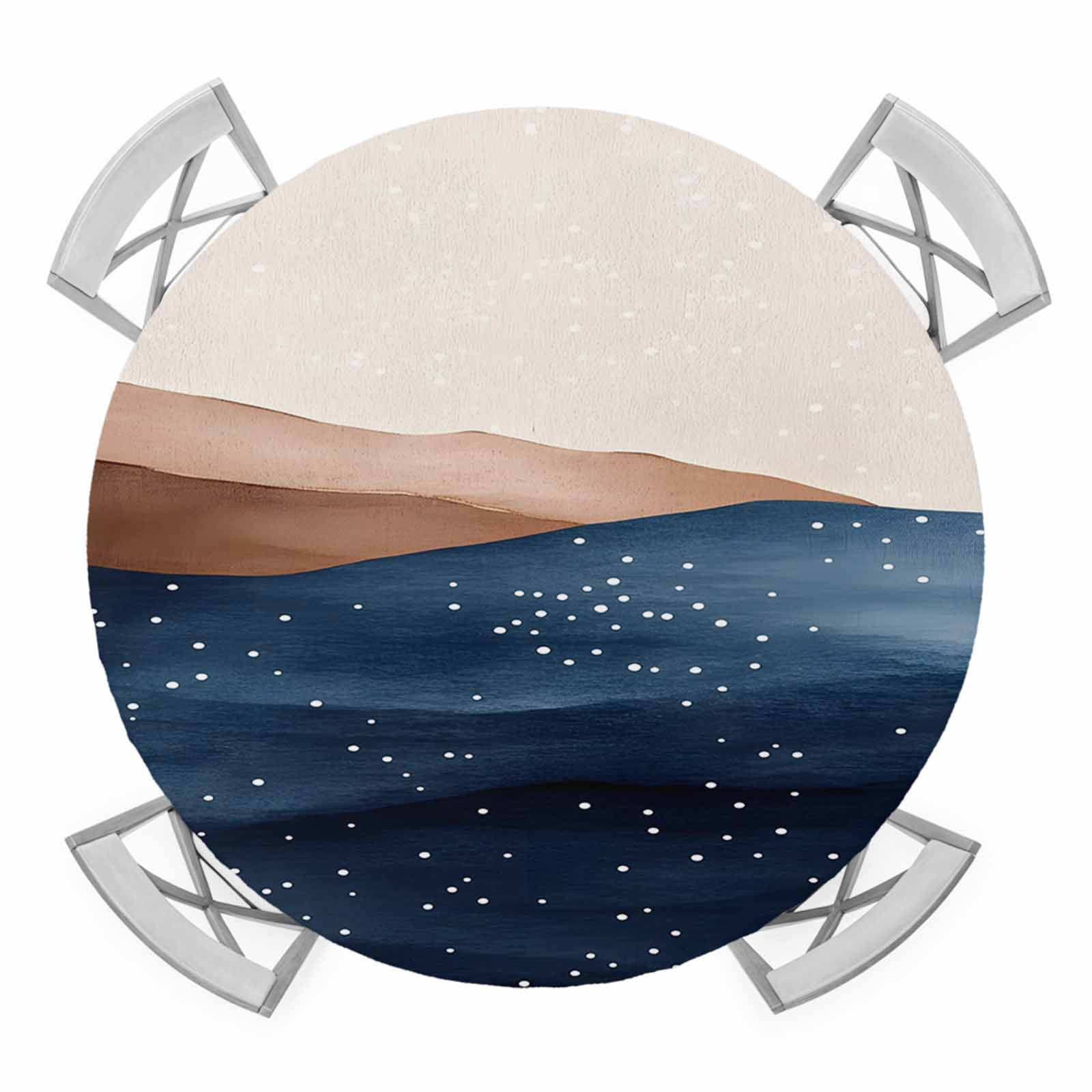 Blue Brown Wave Elastic Fitted Round Table Cover Abstract Art ...